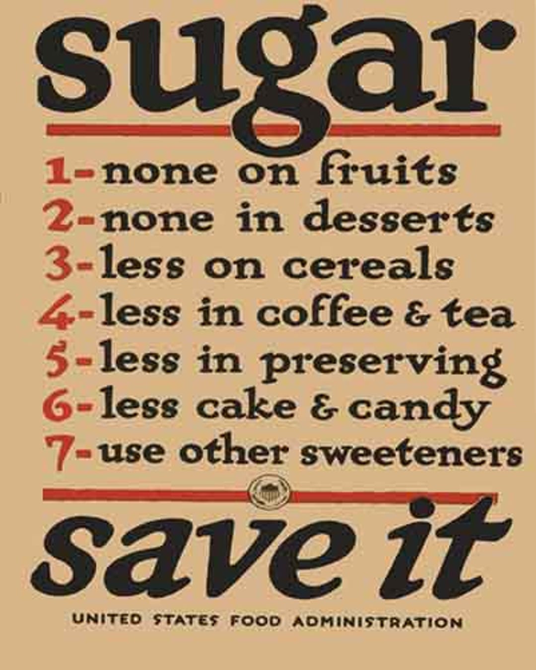Vintage Antique WW2 Era Save SUGAR Awareness Conservation Advertising ...