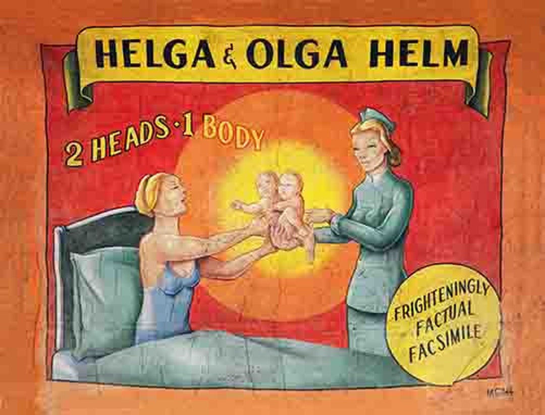 Vintage Freakshow Banner ' Helga and Olga ' 5' Wide Heavyweight Scrim ...