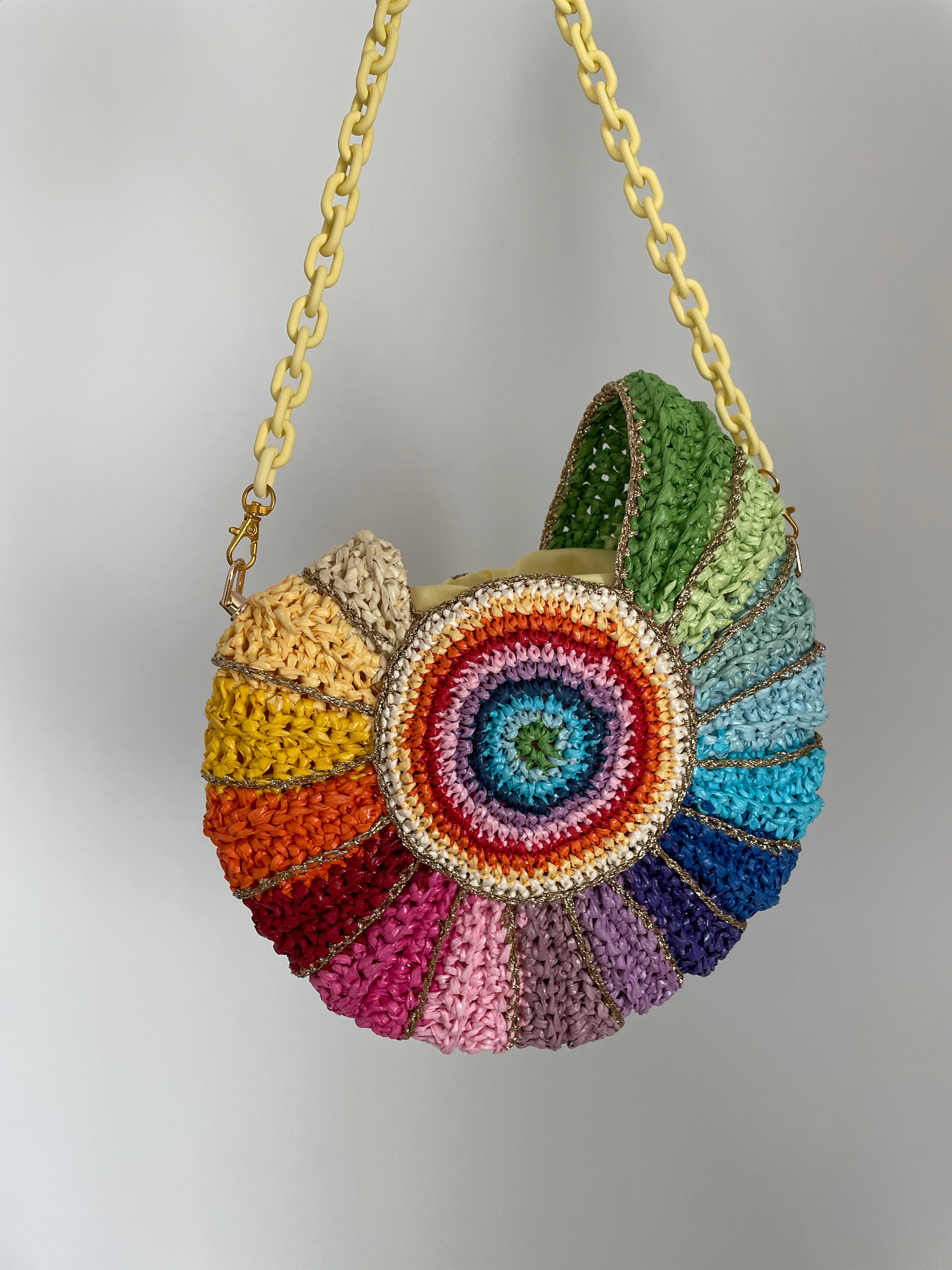 Rainbow Seashell Raffia Handmade Crossbody Bag, Handmade Summer Bag ...