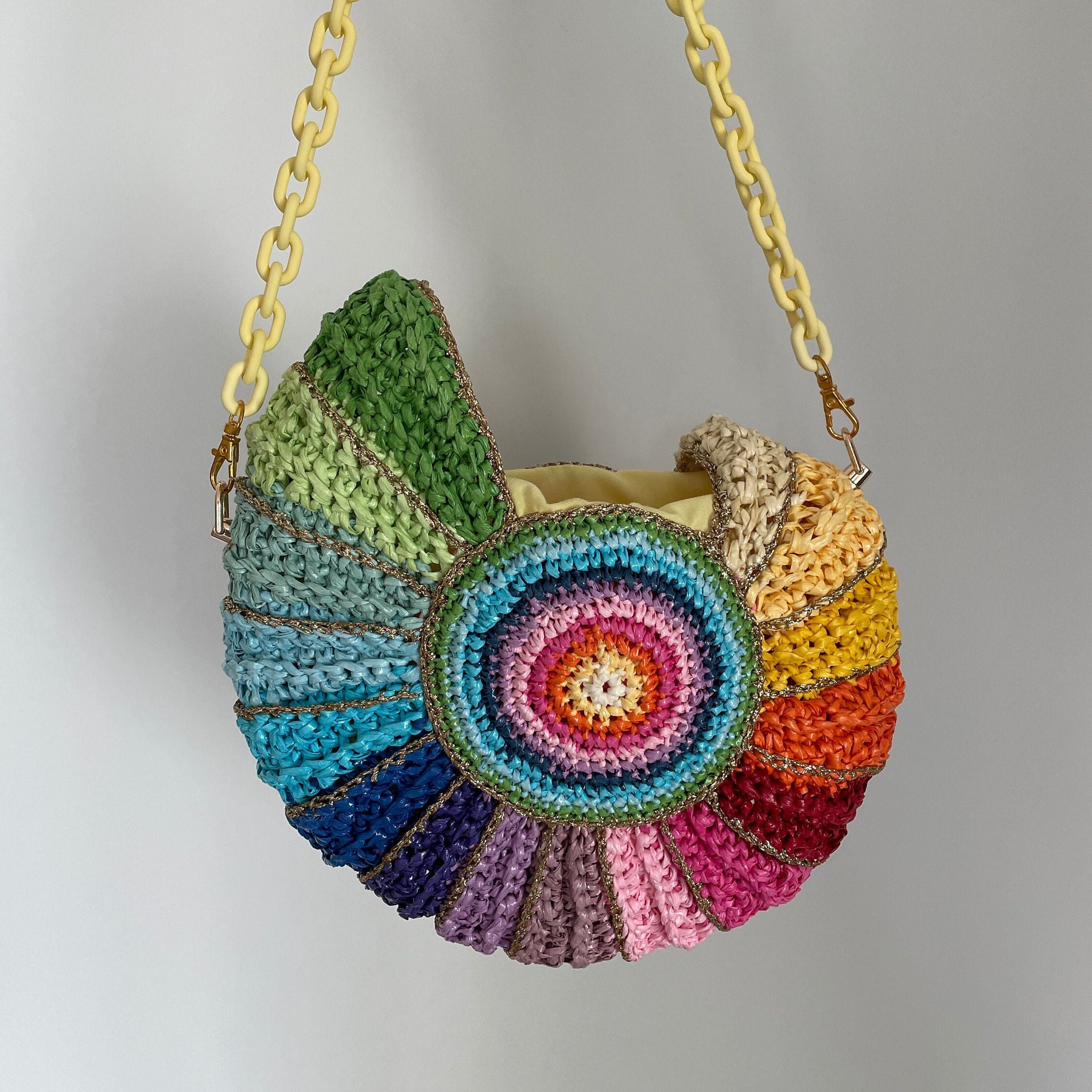 Rainbow Seashell Raffia Handmade Crossbody Bag, Handmade Summer Bag ...