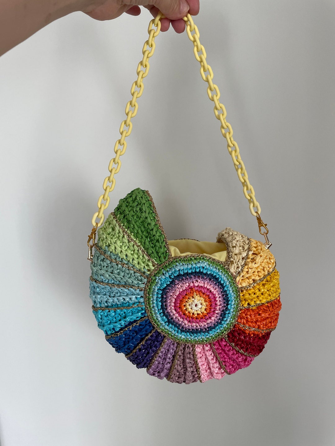 Rainbow Seashell Raffia Handmade Crossbody Bag, Handmade Summer Bag ...