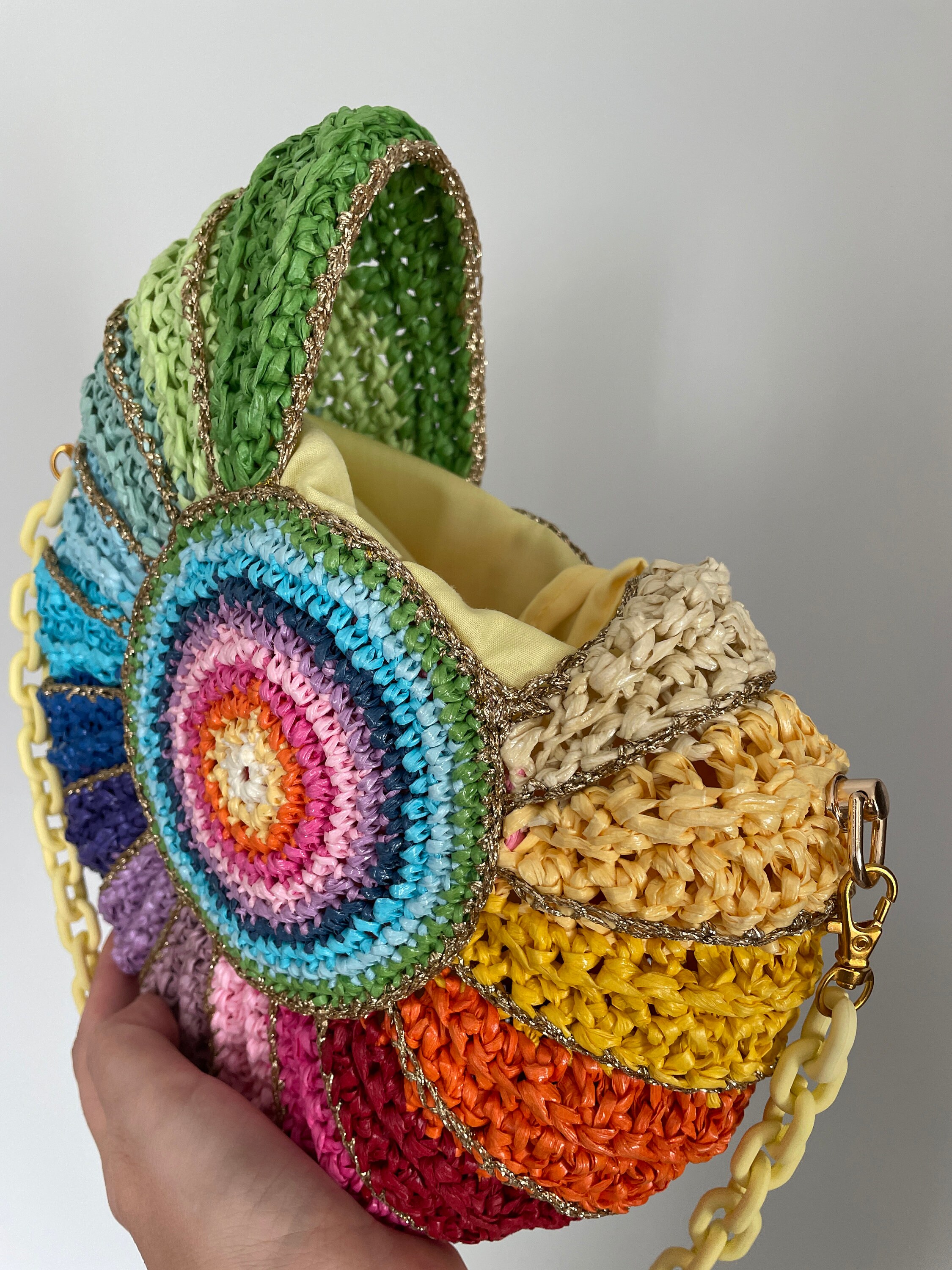 Rainbow Seashell Raffia Handmade Crossbody Bag, Handmade Summer Bag ...