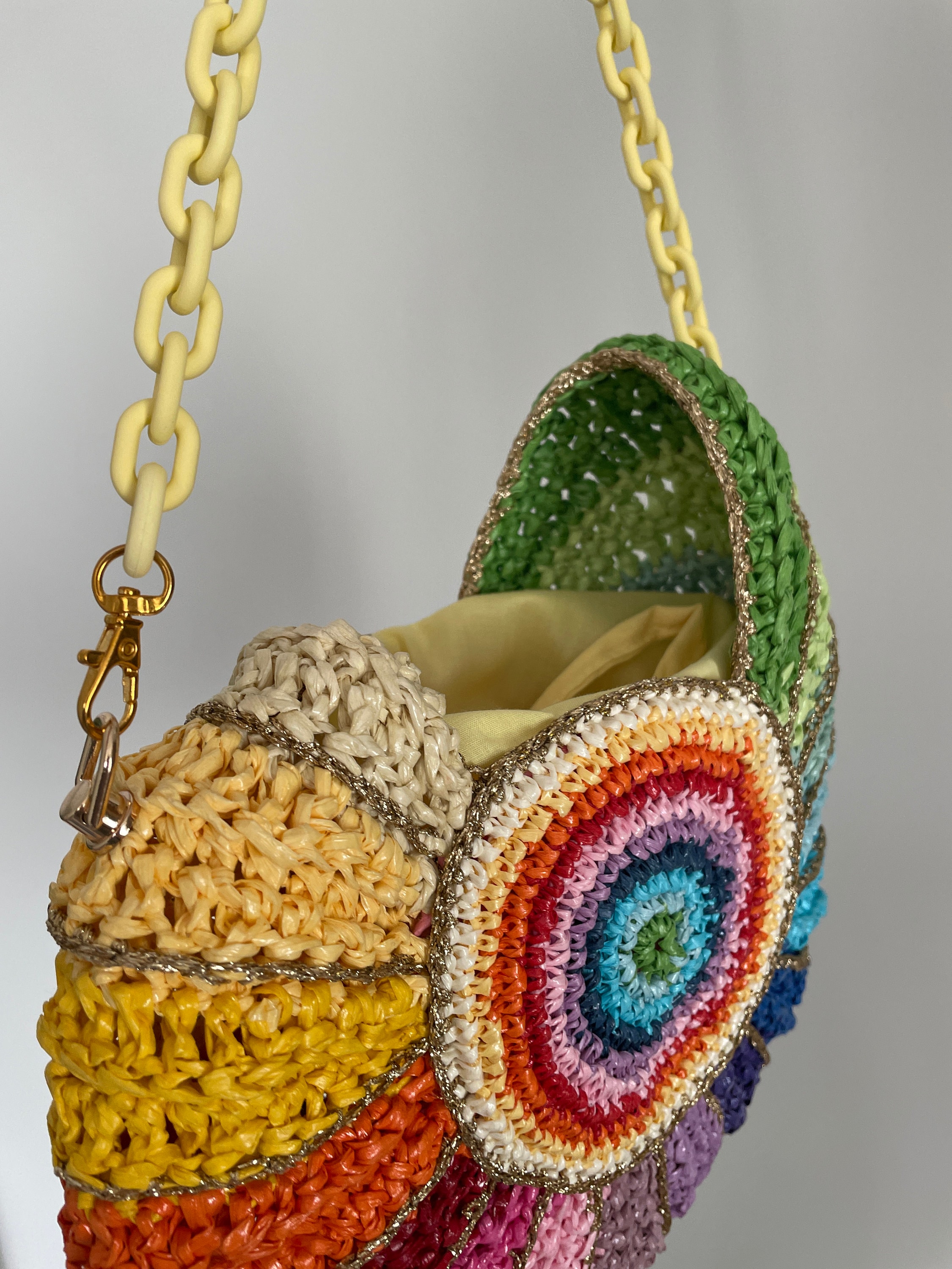 Rainbow Seashell Raffia Handmade Crossbody Bag, Handmade Summer Bag ...