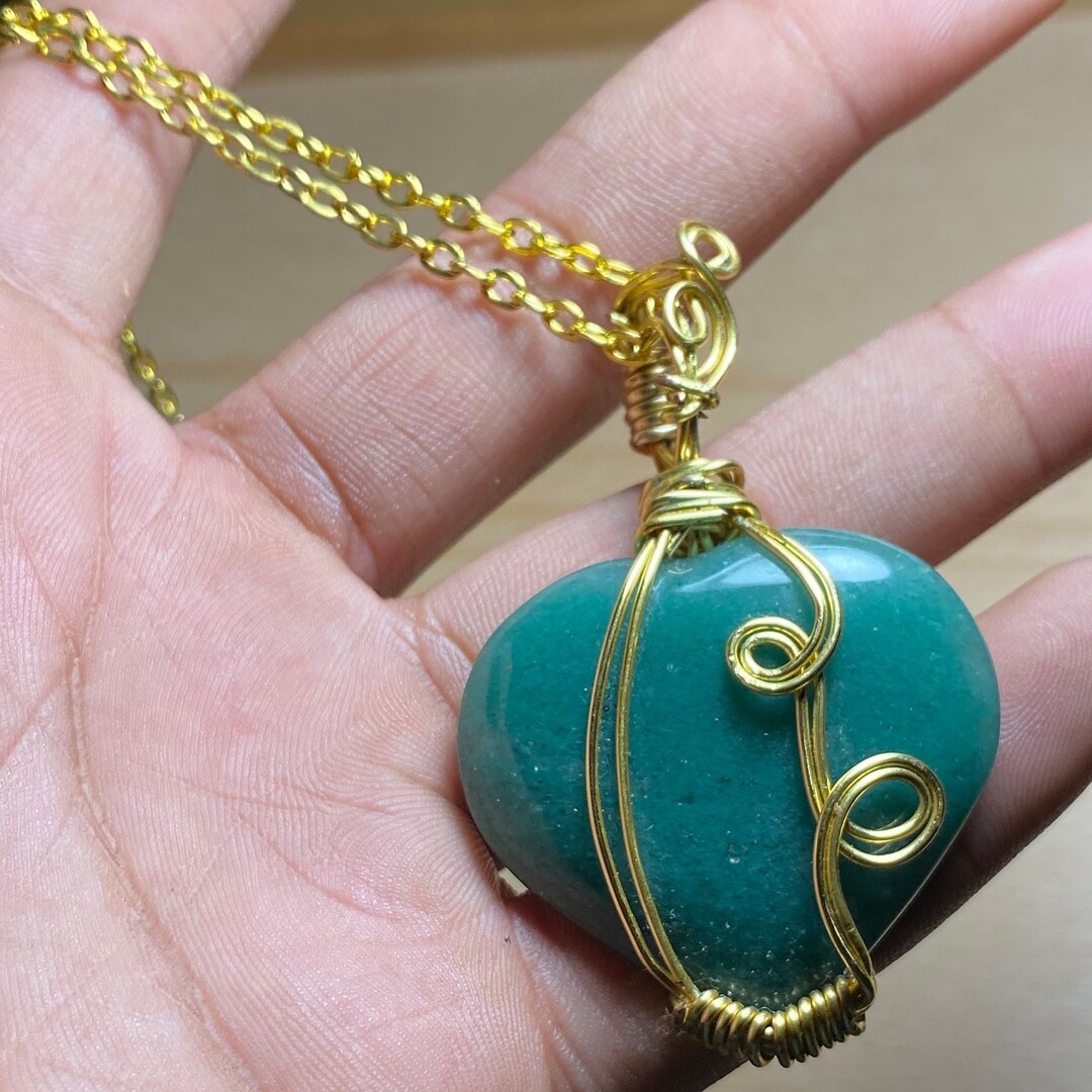 Wire-wrapped Real Aventurine Crystal Heart Necklace - Etsy