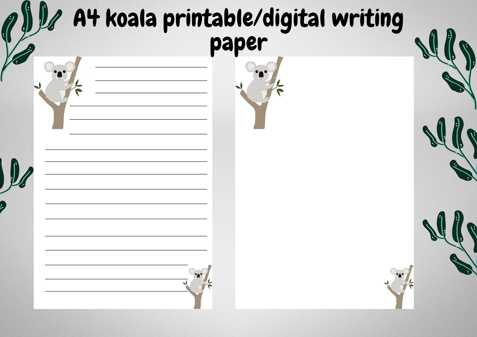 Koala A4 Printable/digital Writing Paper/lined/unlined - Etsy
