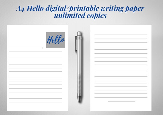 Digital and Printable Gray Hello lined writing paper | Etsy