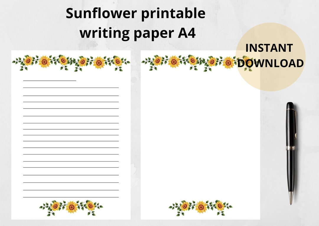 Sunflower Writing Digital A4 Paper Instant Download - Etsy