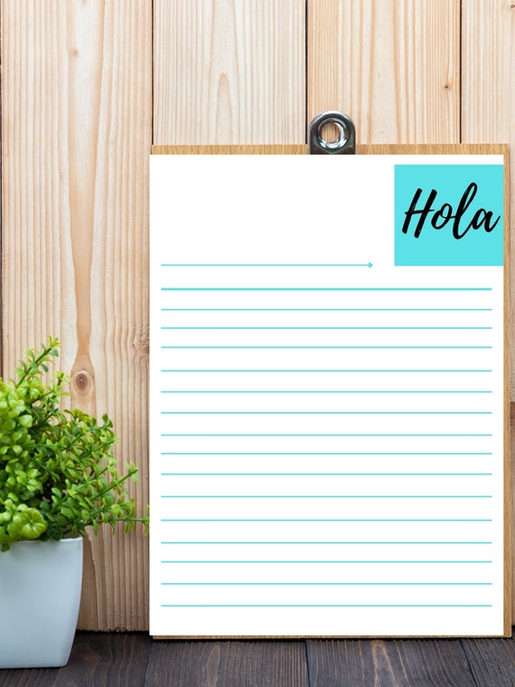 Digital and Printable blue lined Hola Spanish writing paper | Etsy