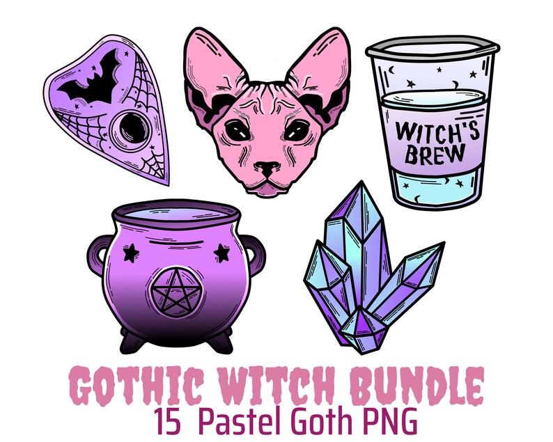 Pastel Goth Clip Art Gothic Witch SVG Bundle Crystal SVG - Etsy UK