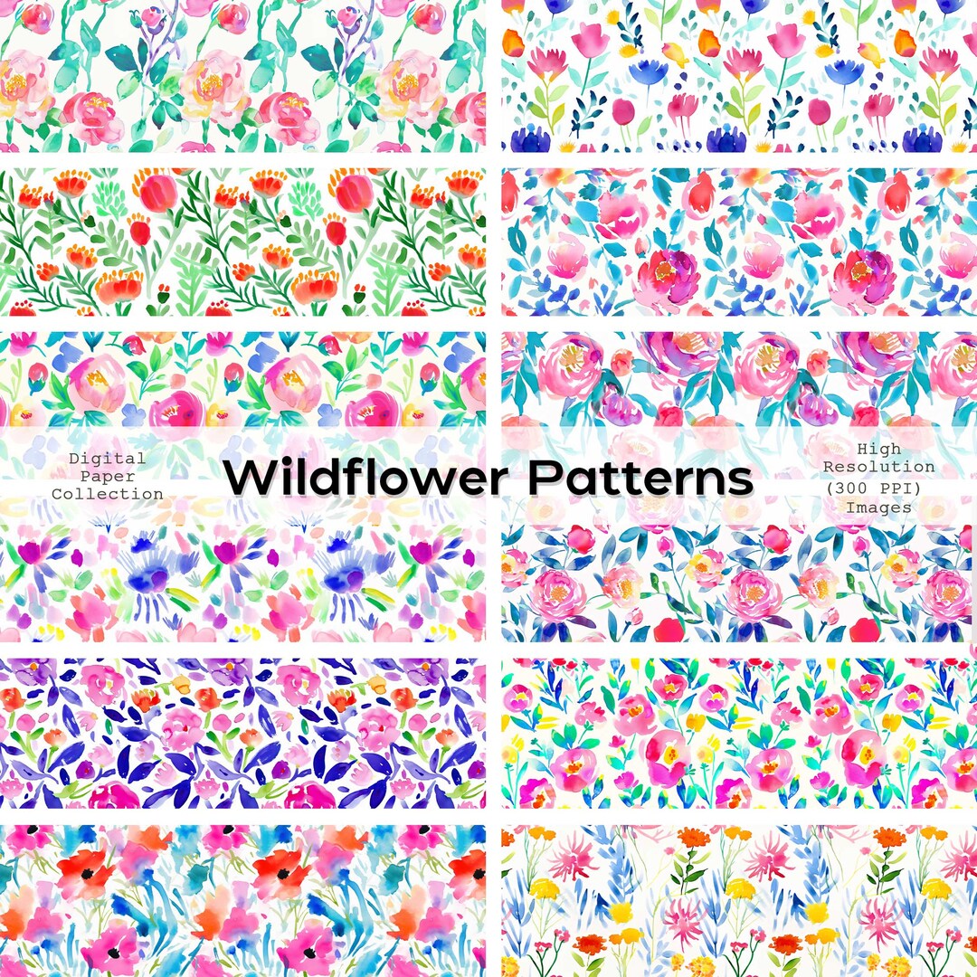 Watercolor Floral Seamless Patterns, Wildflower Colourful Pattern ...