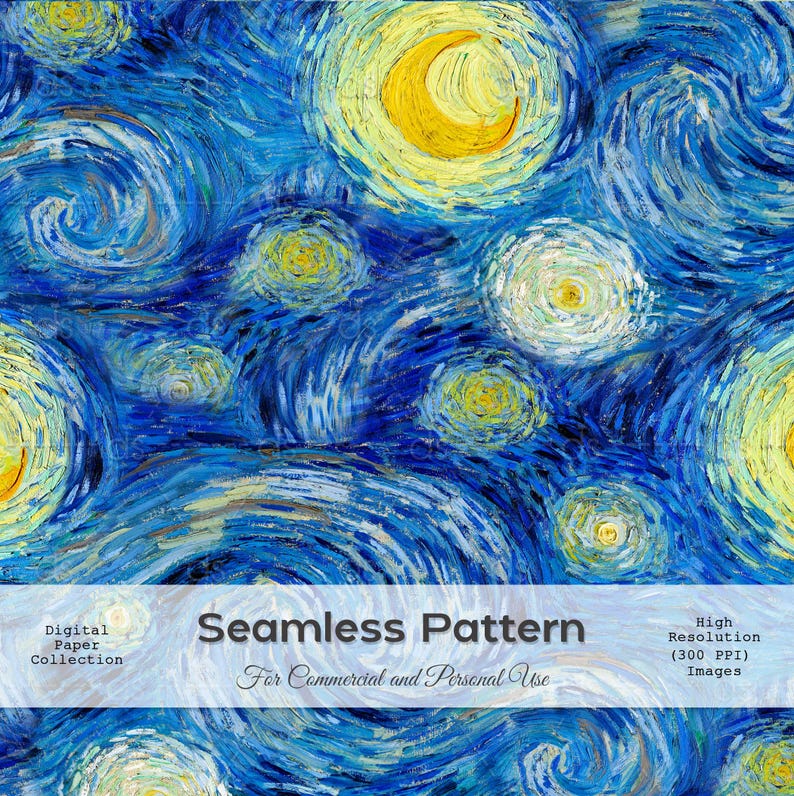 Starry Night Seamless Digital Paper: Van Gogh-inspired Pattern (digital ...