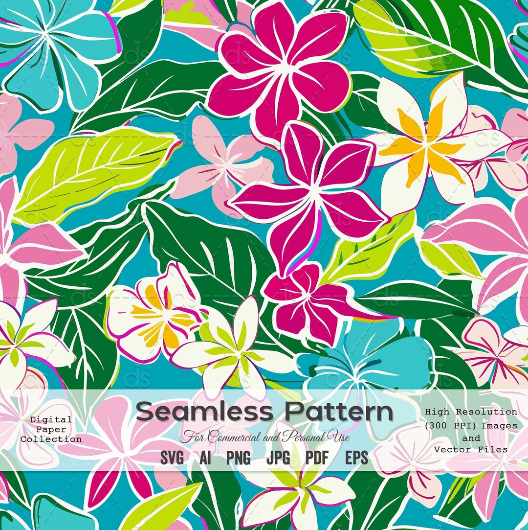 Hawaiian Flower Seamless Pattern, Tropical Floral Pattern / SVG - PNG ...