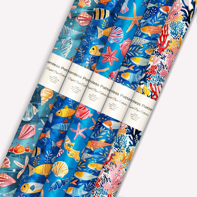 Sea Life Seamless Pattern Set, Underwater Pattern, Nautical Pattern ...