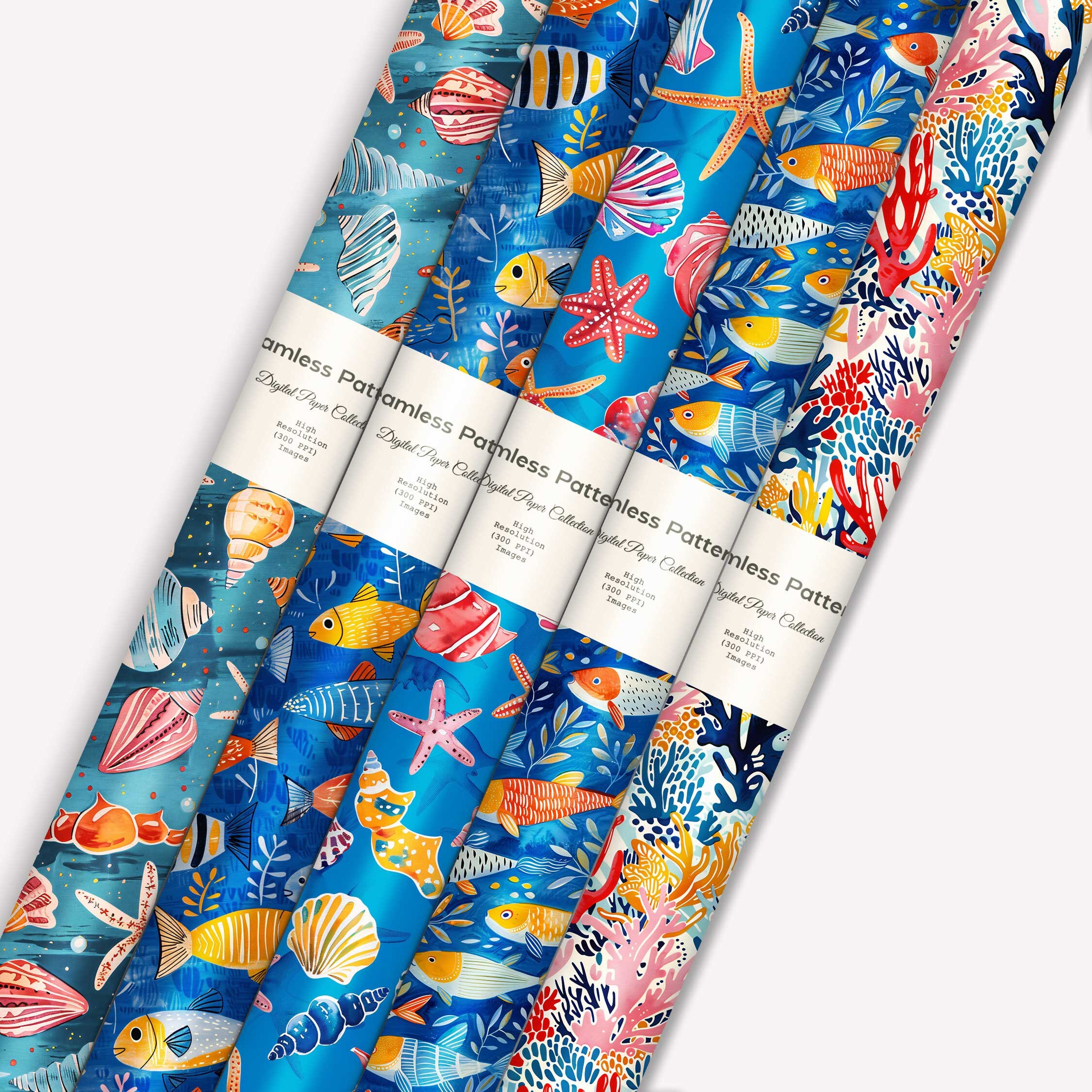 Sea Life Seamless Pattern Set, Underwater Pattern, Nautical Pattern ...