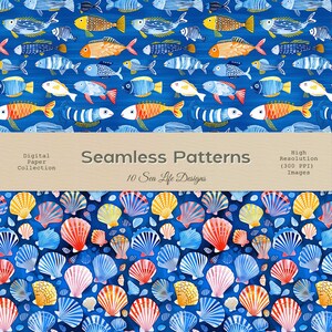 Sea Life Seamless Pattern Set, Underwater Pattern, Nautical, Ocean ...