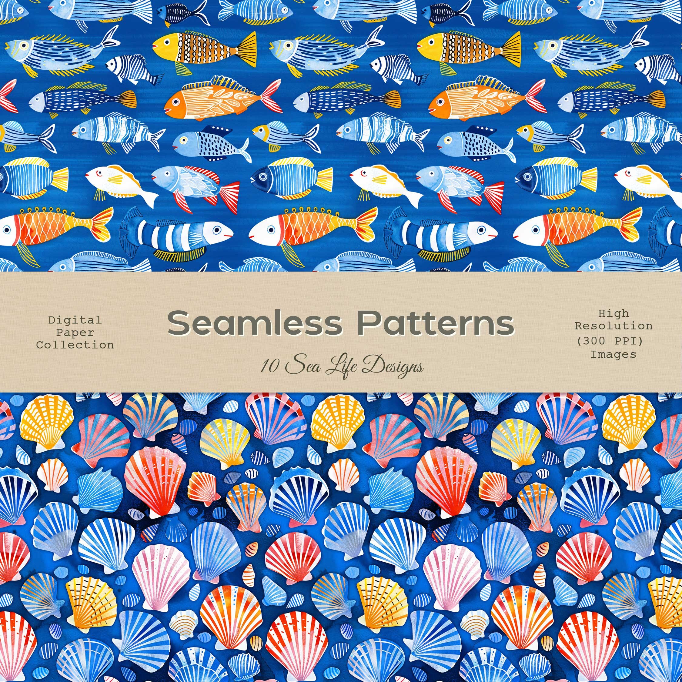Sea Life Seamless Pattern Set, Underwater Pattern, Nautical Pattern ...