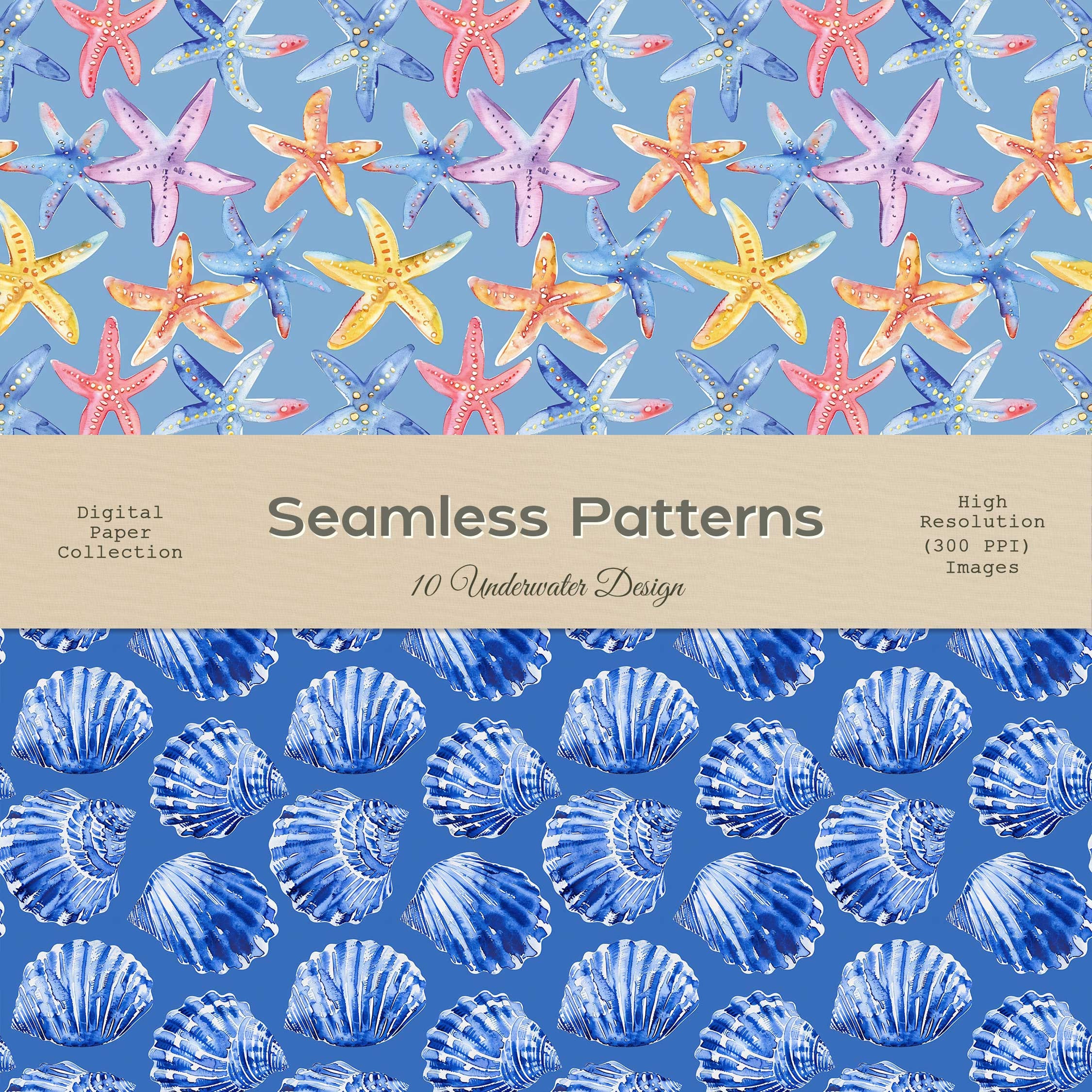 Seamless Underwater Digital Paper Sea Themed Seamless Patterns ...
