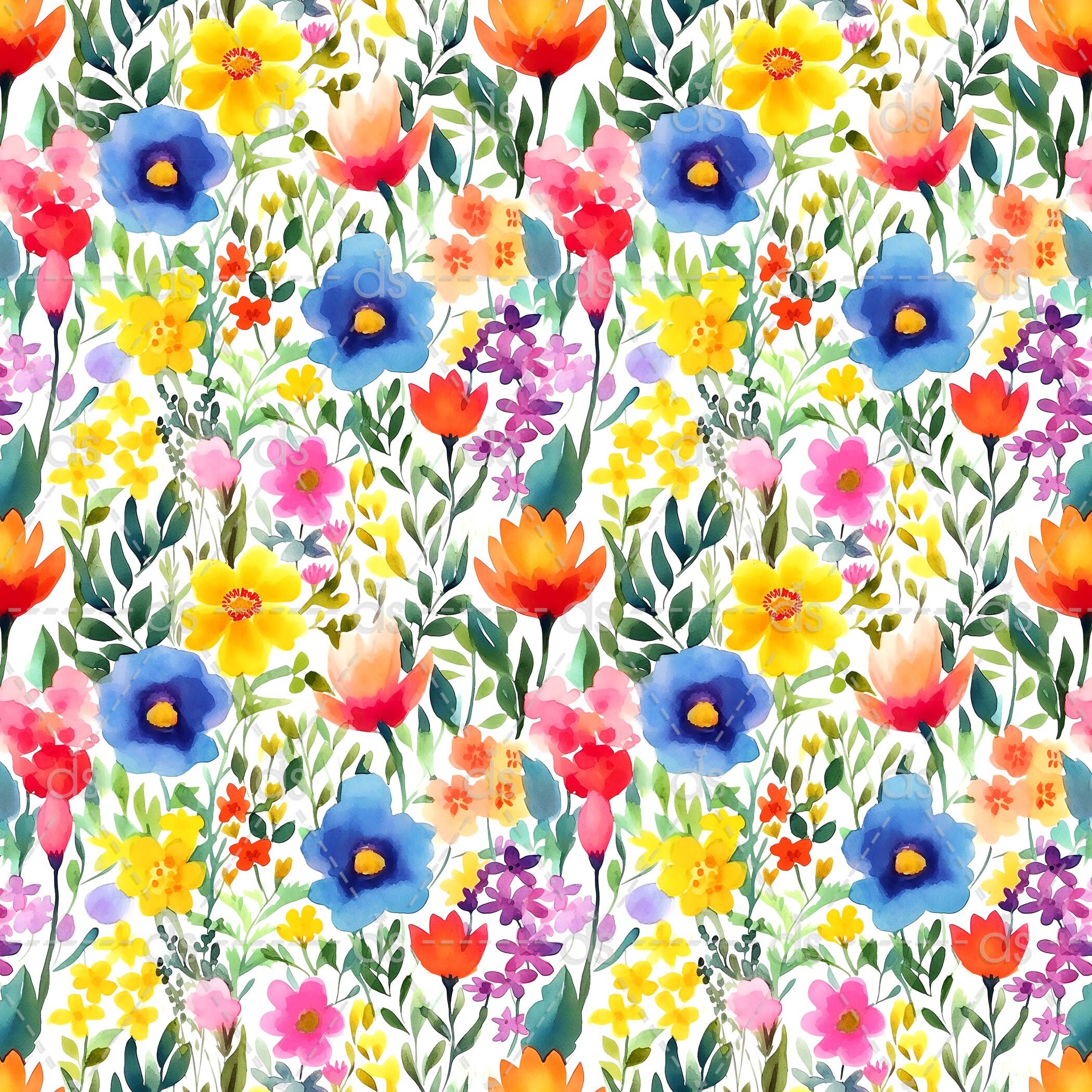 Watercolor Spring Flowers Seamless Pattern Digital Download Vibrant ...