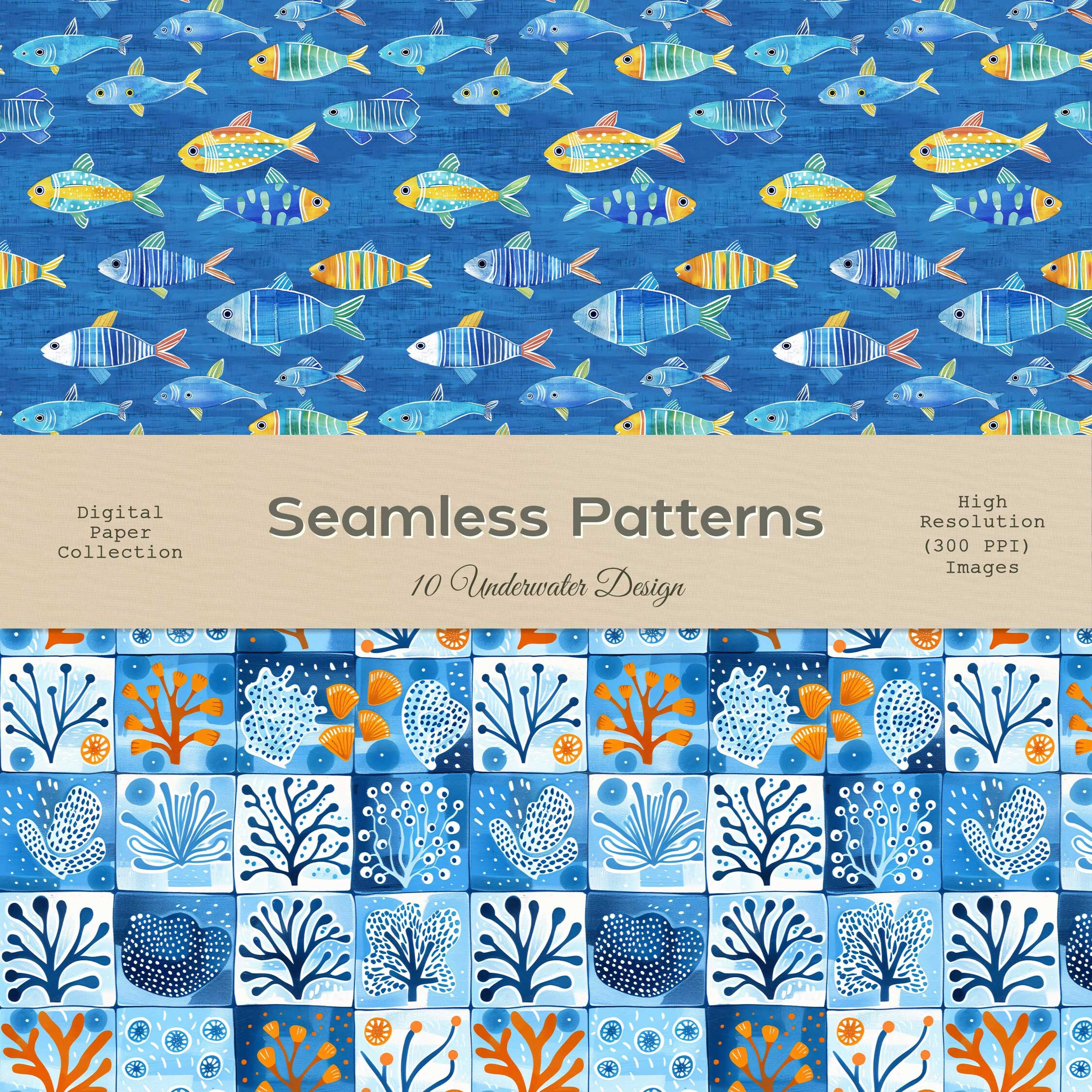 Seamless Underwater Digital Paper Sea Themed Seamless Patterns ...
