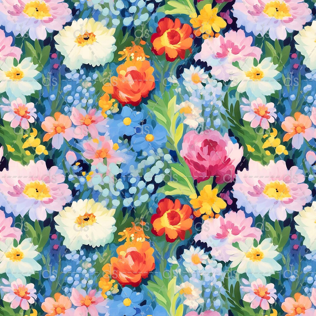 Cute Spring Flowers Seamless Pattern Digital Download Vibrant Colors ...
