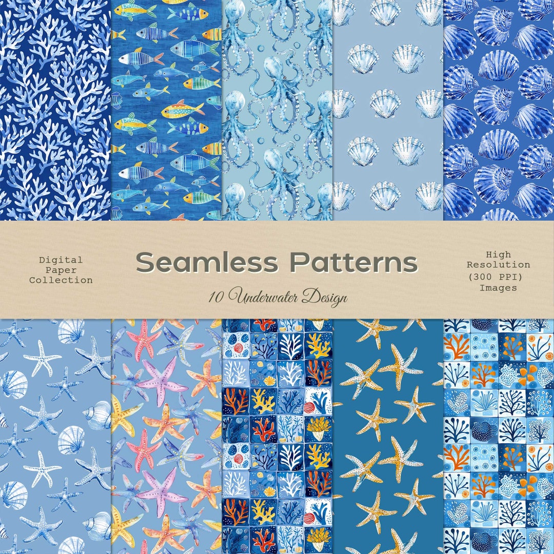 Seamless Underwater Digital Paper - Sea Themed Seamless Patterns ...