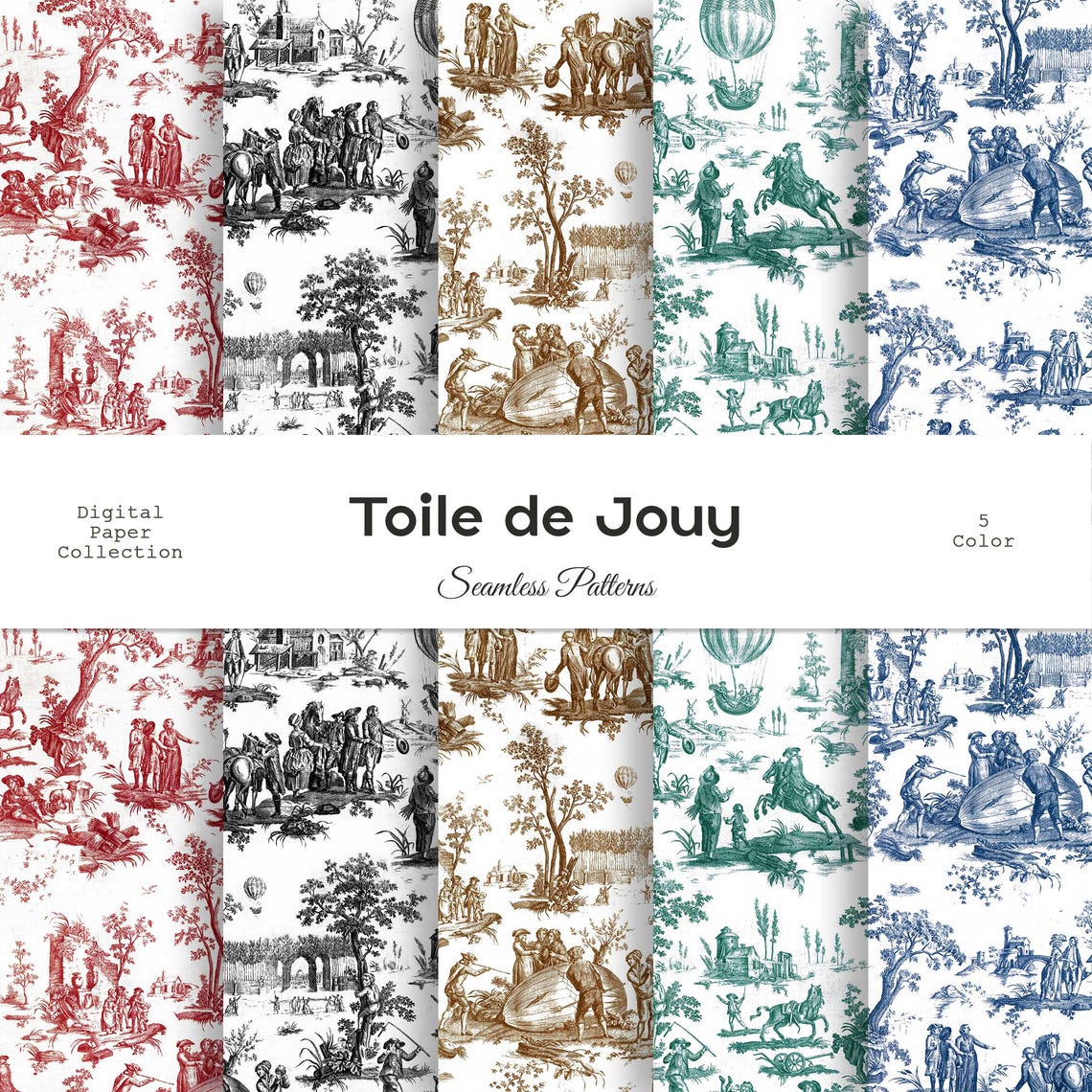 Toile De Jouy Pattern Set, Toile Pattern Digital Paper, Digital ...