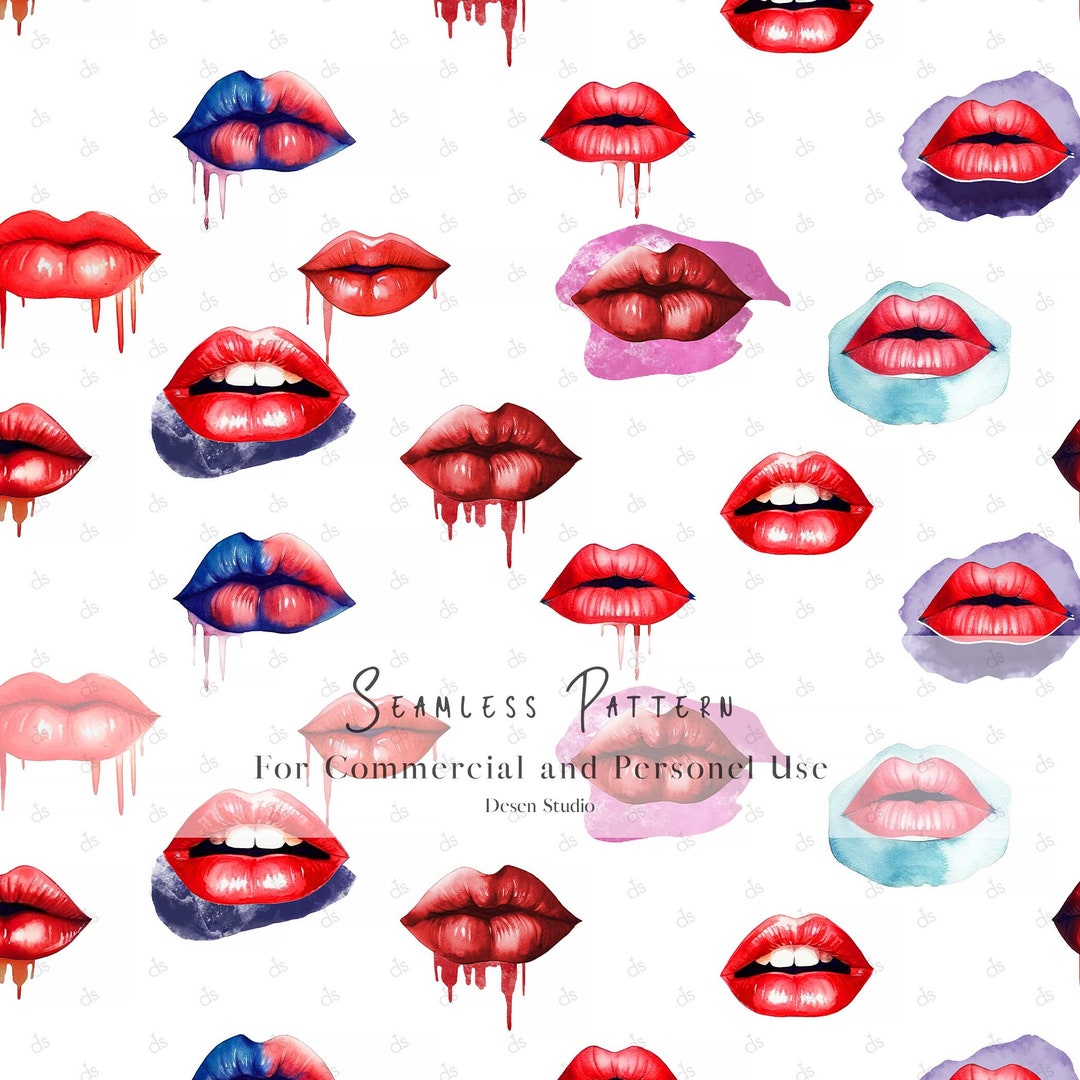 Lips Watercolor Pop Art Seamless Pattern, Digital Pop Art Prints, Lips ...