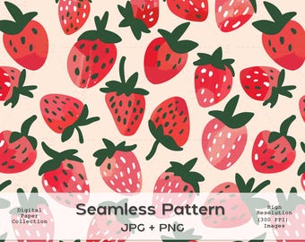 Boho Strawberry Digital Paper, Whimsical Strawberry Digital Paper ...