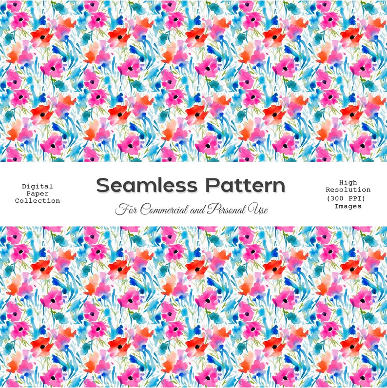 Watercolor Floral Seamless Patterns, Wildflower Colourful Pattern, Printable Floral Wrapping ...