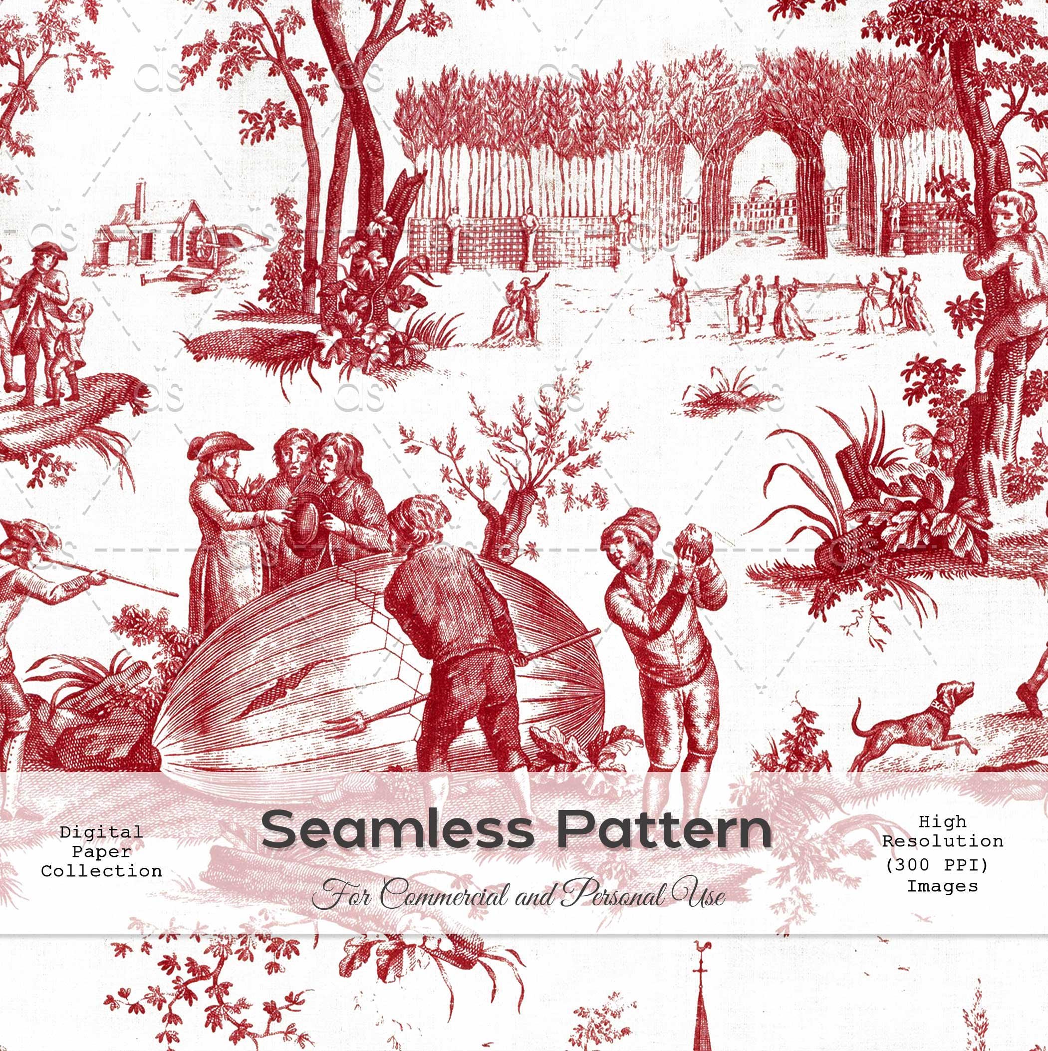 Toile De Jouy Pattern Set, Toile Pattern Digital Paper, Digital ...