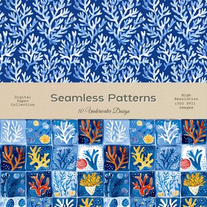 Seamless Underwater Digital Paper - Sea Themed Seamless Patterns ...