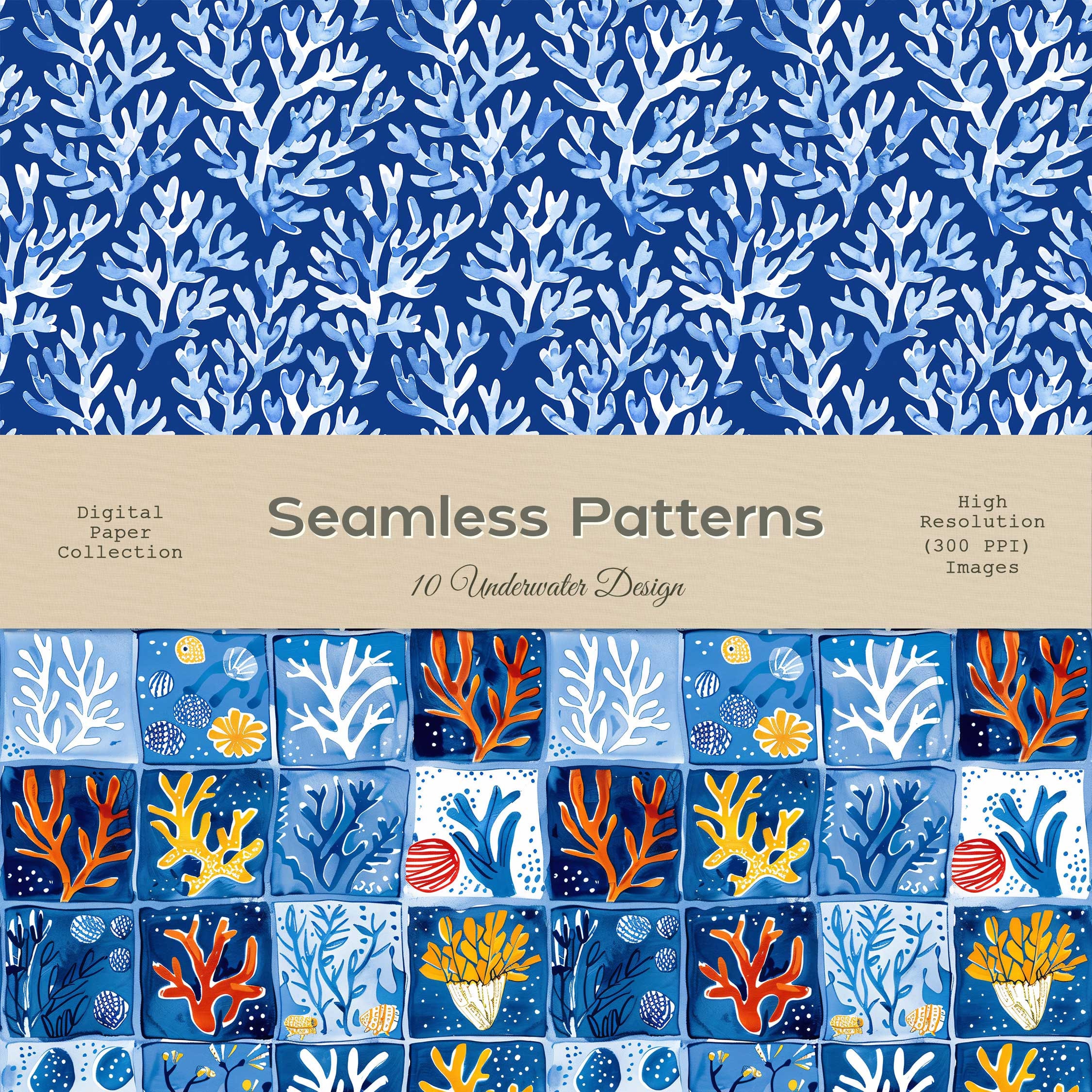 Seamless Underwater Digital Paper Sea Themed Seamless Patterns ...