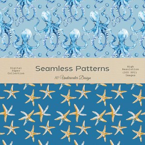 Seamless Underwater Digital Paper - Sea Themed Seamless Patterns ...