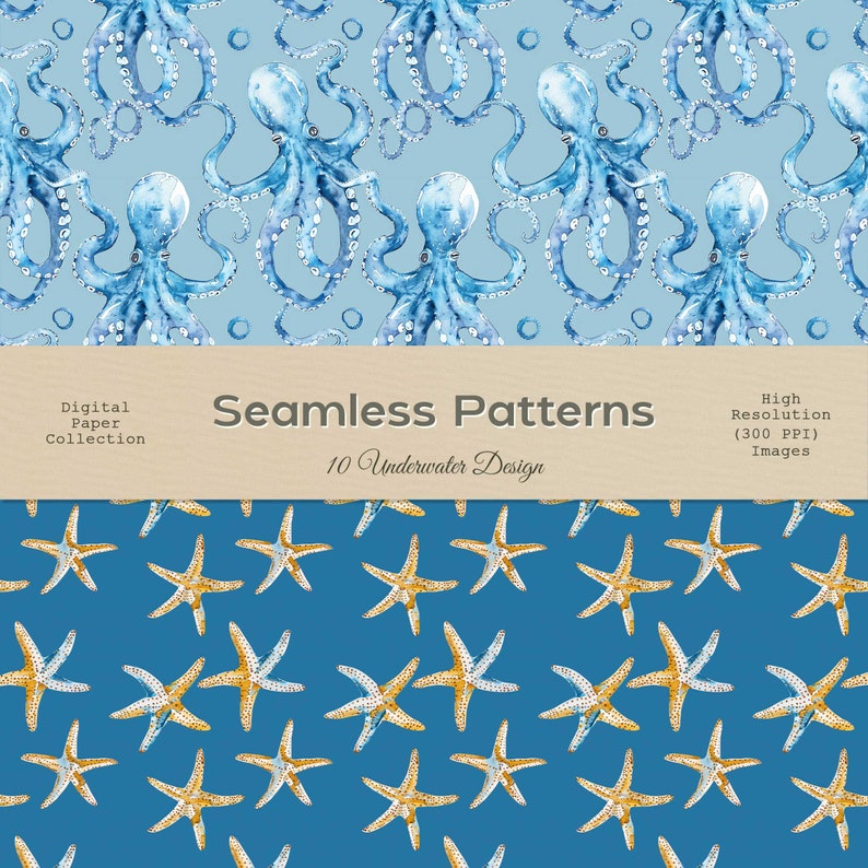 Seamless Underwater Digital Paper Sea Themed Seamless Patterns ...
