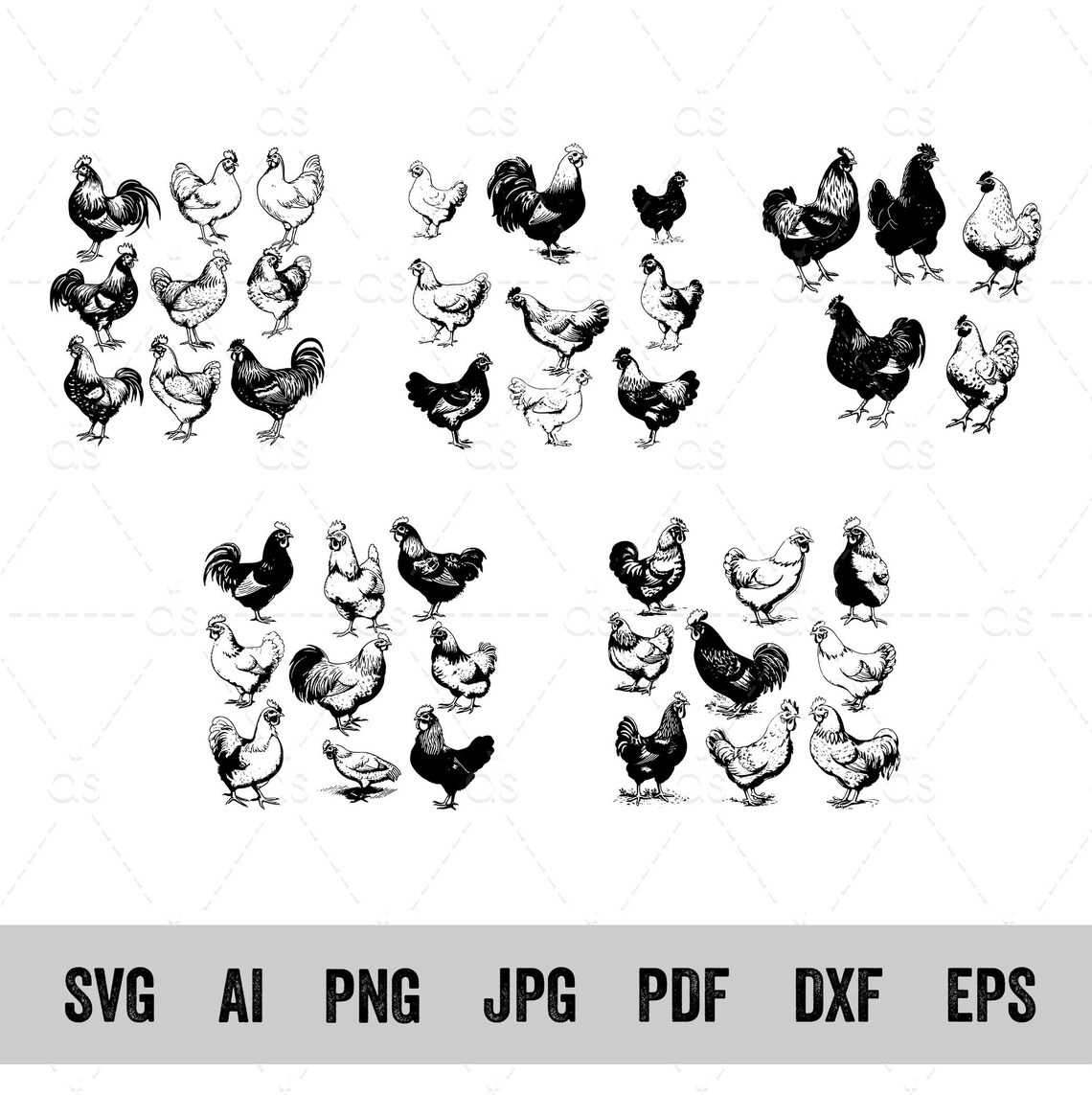 Chicken Svg / Chickens Silhouette Set / Chicken Clipart Svg Bundle ...