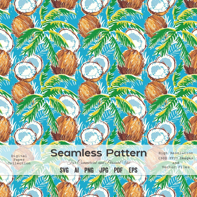 Seamless Coconut Palm Pattern Digital File. Tropical Summer Digital ...
