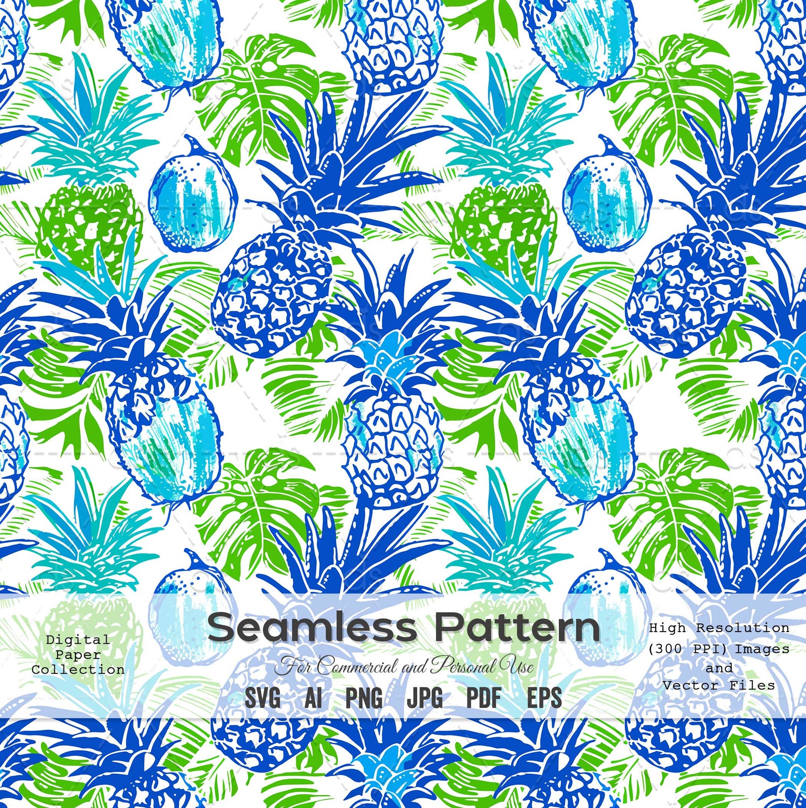 Seamless Pineapple Pattern Digital File Tropical Summer Digital Paper ...