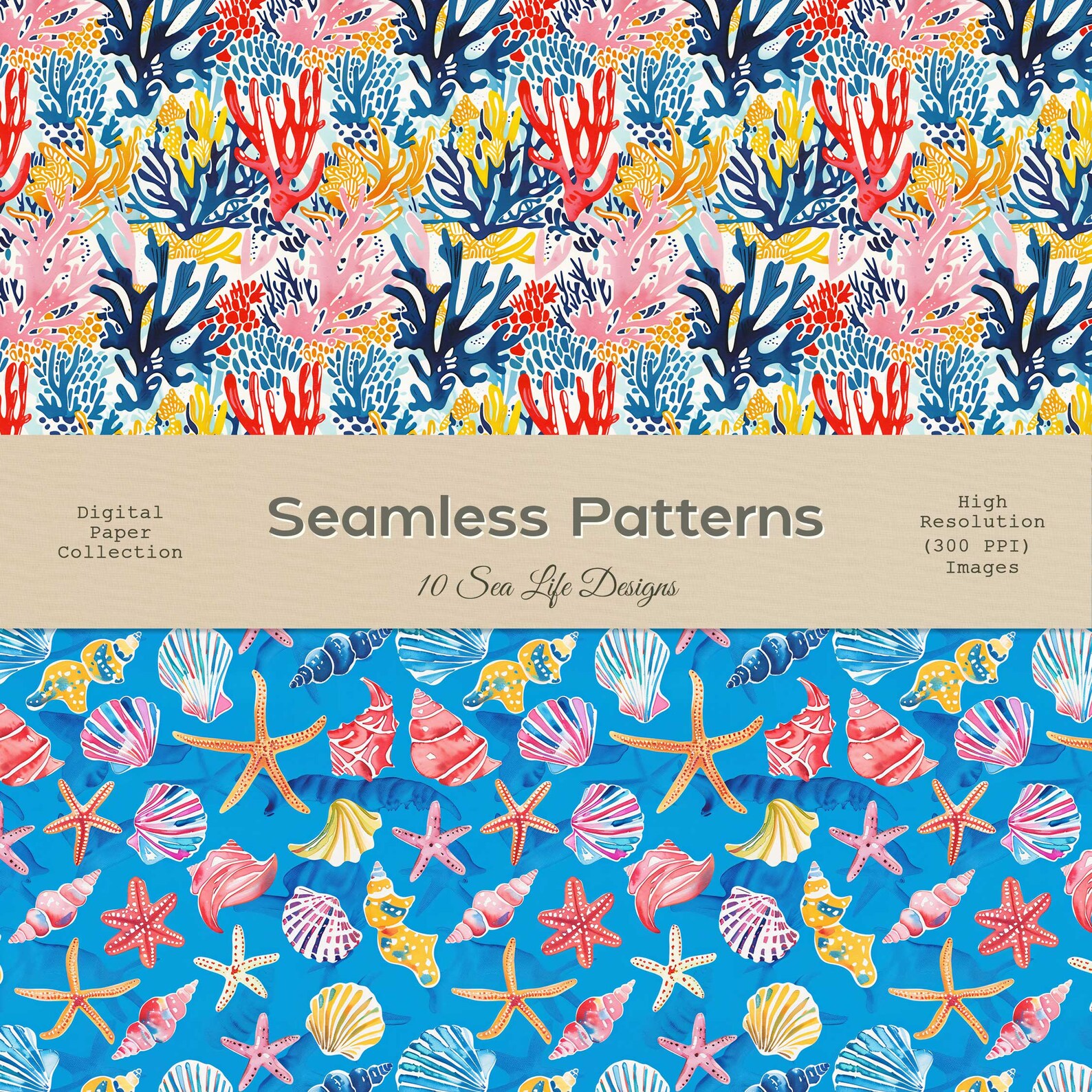 Sea Life Seamless Pattern Set, Underwater Pattern, Nautical Pattern ...