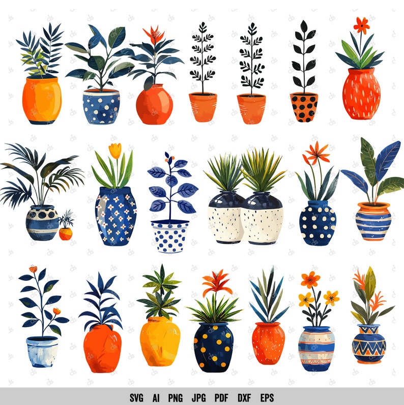 Flower Pots Svg Bundle / SVG PNG JPG Pdf Eps Ai Dxf , Cut File, Potted ...