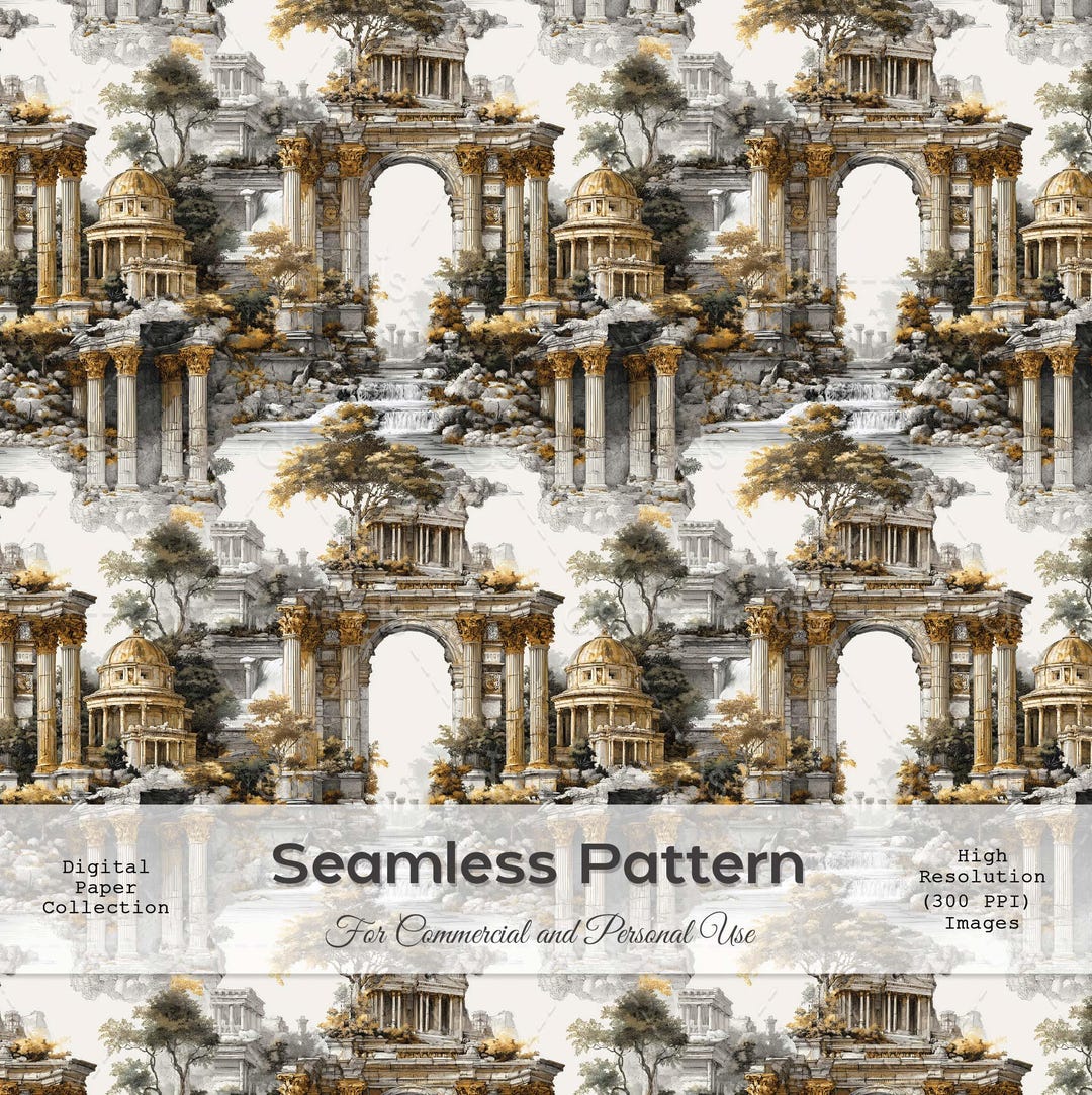 Seamless Vintage Architectural Ruins Pattern Featuring Classical Arches ...