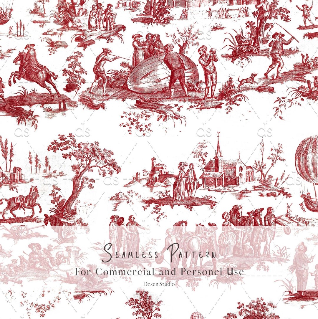 Toile De Jouy Seamless Pattern Digital Download 5 Different Colors Vintage Pattern, Ready for ...
