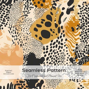 Textured Animal Spot Stripe Digital Paper - Beige Black Organic ...