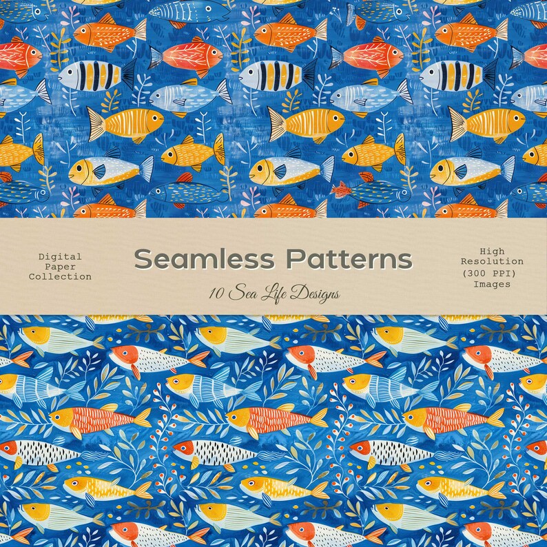Sea Life Seamless Pattern Set, Underwater Pattern, Nautical Pattern ...