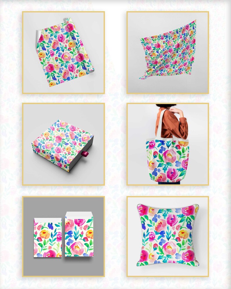 Watercolor Floral Seamless Patterns, Wildflower Colourful Pattern, Printable Floral Wrapping ...