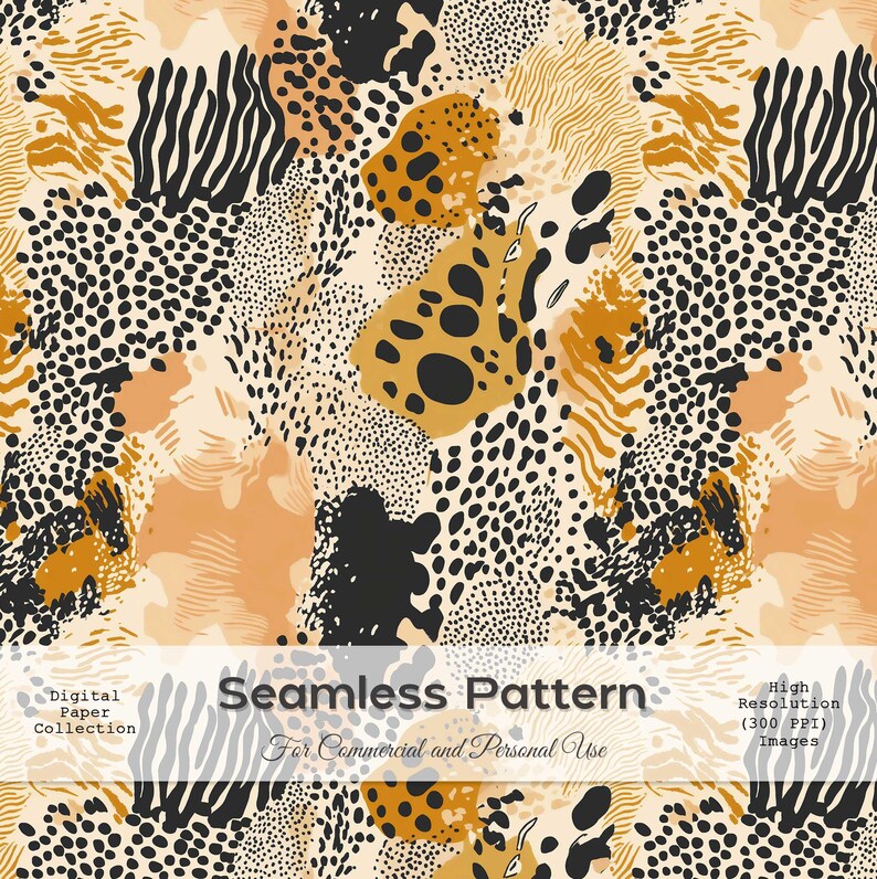 Textured Animal Spot Stripe Digital Paper - Beige Black Organic ...