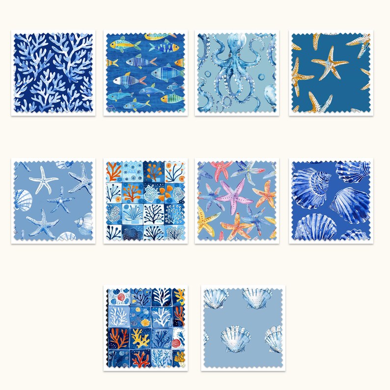 Seamless Underwater Digital Paper - Sea Themed Seamless Patterns ...