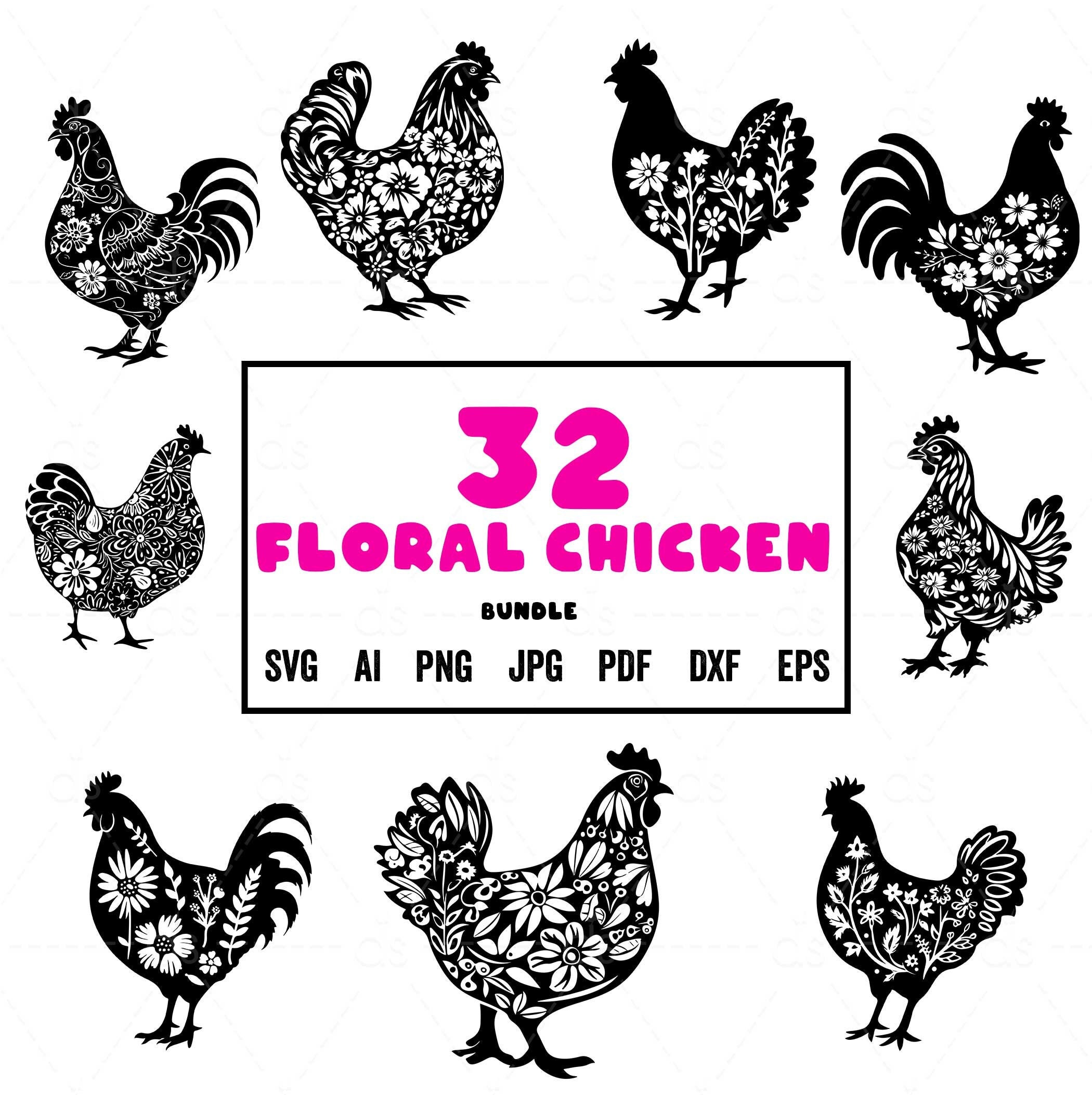 Floral Chicken Svg Bundle / SVG PNG JPG Pdf Eps Ai Dxf /cricut, Cut ...