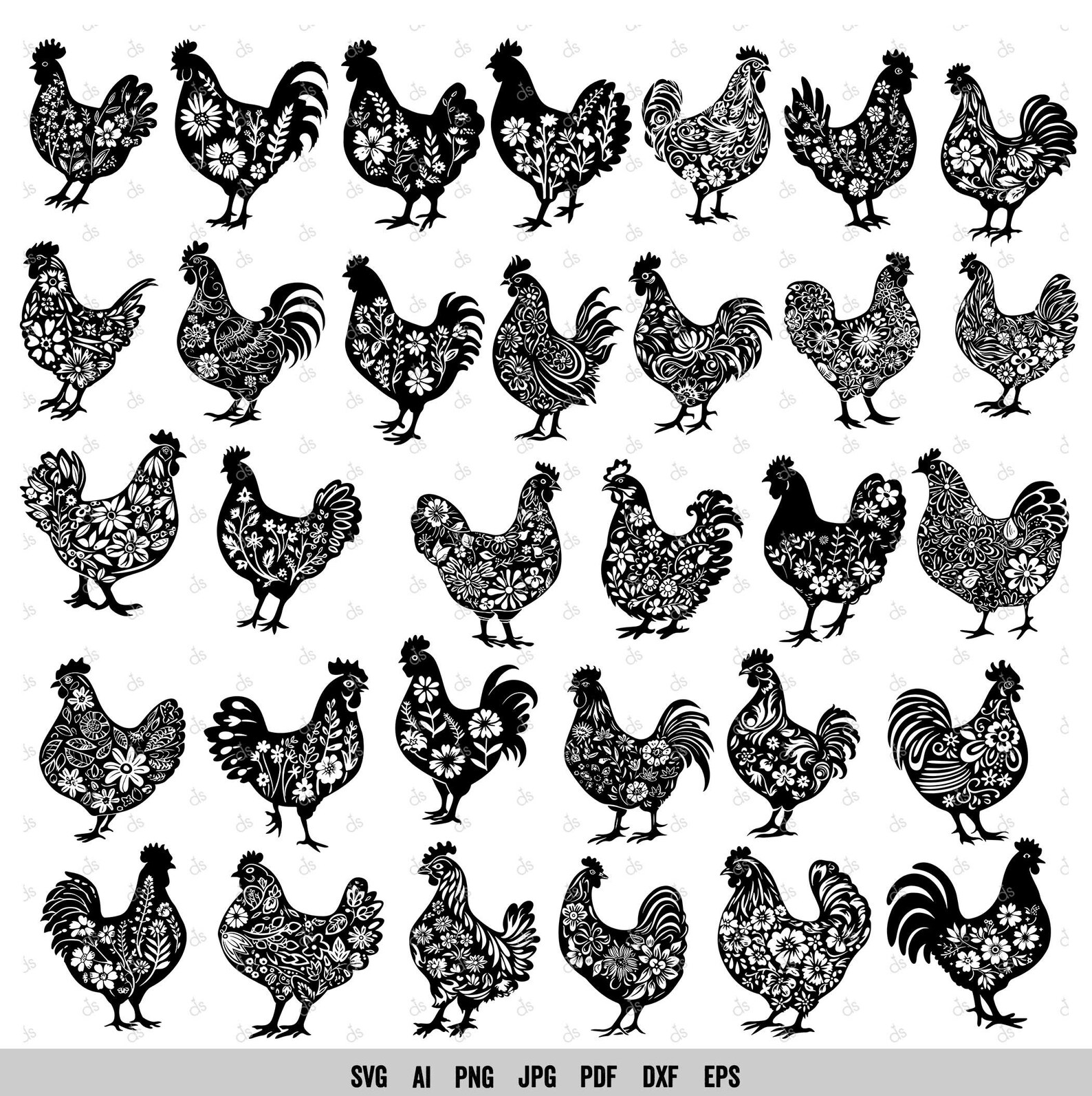 Floral Chicken Svg Bundle / SVG PNG JPG Pdf Eps Ai Dxf /cricut, Cut ...