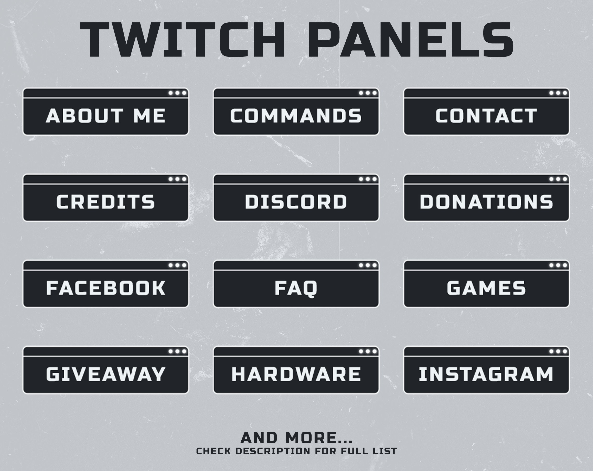 Twitch Panels - Black Computer Window Panels for Streaming - Etsy