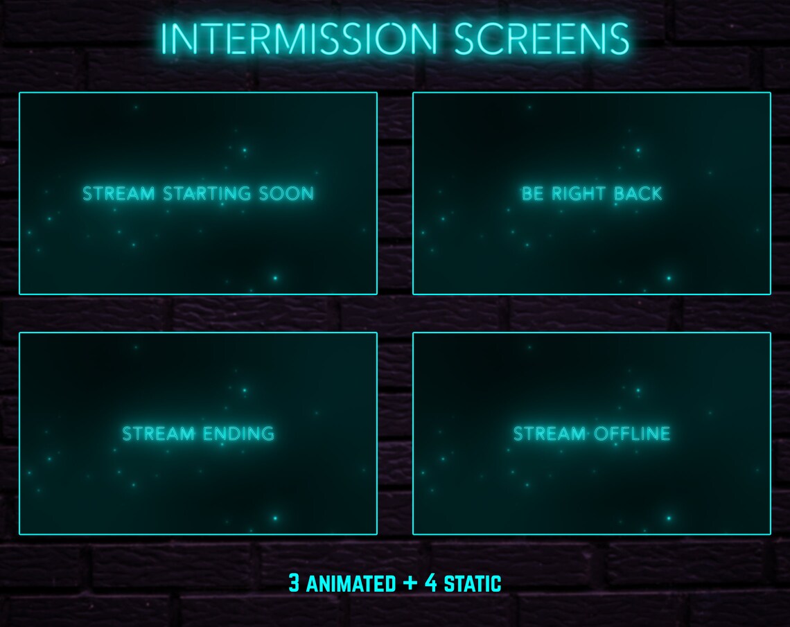 Cyan Neon Twitch Overlay Package Minimal Cyan Color Neon - Etsy